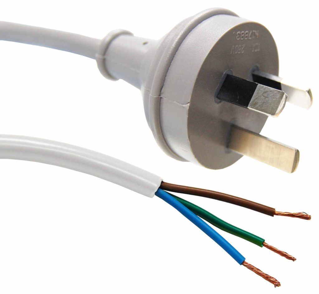 3M 3 Pin Plug to Bare End 3 Core 1mm Cable White Colour SAA Approved ...